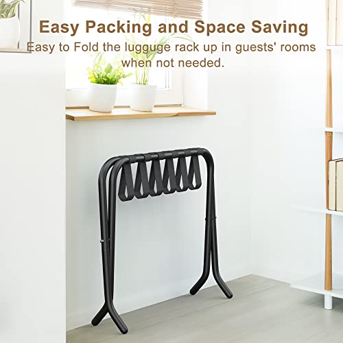 Mr IRONSTONE Luggage Rack Pack of 2, Folding Metal Suitcase Stand with Nylon Straps and Steel Frame, for Guest Room, Hotel, Bedroom, Steel Frame, Holds up to 130 lb, Black