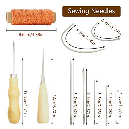 PLANTIONAL Leather Working Tools for Beginners: Professional Leather Craft Kit with Waxed Thread Groover Awl Stitching Punch for Leathercraft Adults Gifts