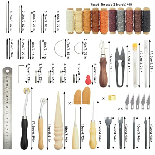 PLANTIONAL Leather Working Tools for Beginners: Professional Leather Craft Kit with Waxed Thread Groover Awl Stitching Punch for Leathercraft Adults Gifts