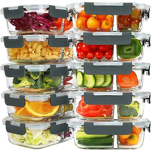 DAS TRUST 10 Pack Glass Meal Prep Containers Microwave Safe Bowls Glass Food Storage Containers Glass Food Prep Containers with Lids Lunch Bento Box Reusable Containers for Food