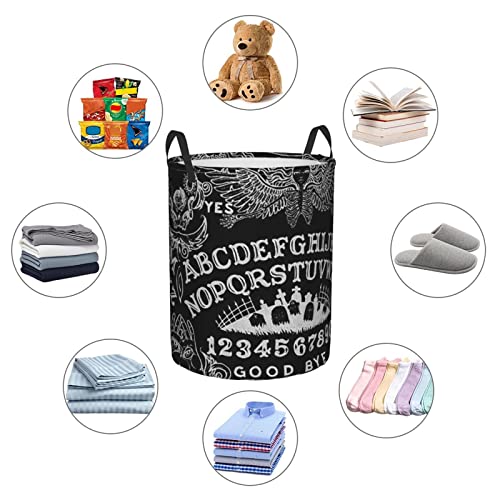 Ouija Board Black Large Laundry Basket, Laundry Hamper with Handle Collapsible Dirty Clothes Hamper Round Storage Basket for Bedroom Clothes Storage