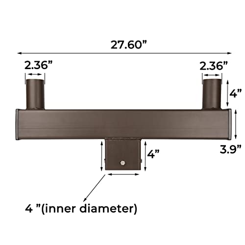 4 Inches Square Base Bullhorn with 2 Tenons,Outdoor Pole Light Fixture Bracket for 2 Slip Fit Parking Lot Shoebox Light,Bullhorn Adapter with 2 Arms (4 Inches Square Base Bullhorn with 2 Tenons)