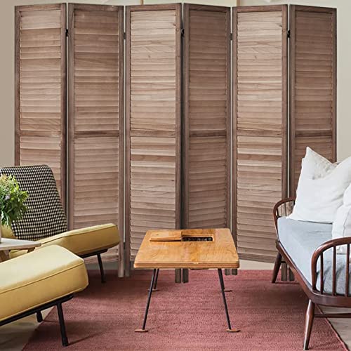 AMBITION LAND 6 Panel Room Dividers and Folding Privacy Screens,Wood Room Divider 5.6 Ft Tall Freestanding Folding Room Divider Screens 15.7" Wide Panel,Panel Divider&Room Divider Wall(6 Panel, Brown)