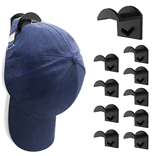 Hat Hooks for Wall - Hat Racks for Baseball Caps Organizer Cowboy Hat Rack Display Hat Holder Cap Hangers for Closet (Black, 10)