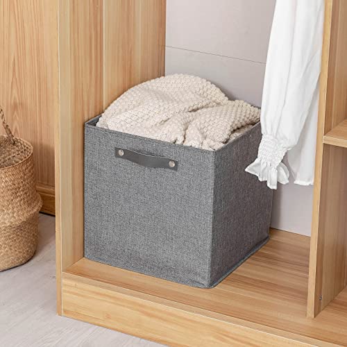 DULLEMELO Cube Storage Bins 13 inch, Set of 4 Fabric Storage Cubes Large Fabric Storage Bins for Office Home Shelves Bedroom Playroom, Grey