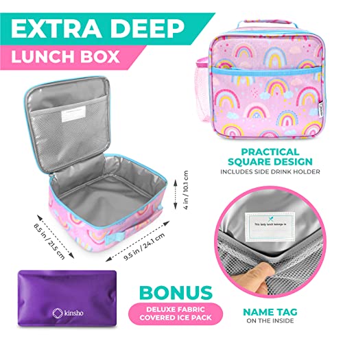 kinsho Lunch Box for Kids with Ice Pack, Girls Boys Lunch-Box Insulated Bag for Toddlers Baby Girl Daycare Pre-School Kindergarten, Large Snack Container Boxes for Kid Lunches, Bento Bag, Rainbow