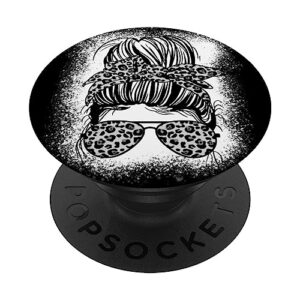 black and white leopard mom life messy bun women popsockets standard popgrip