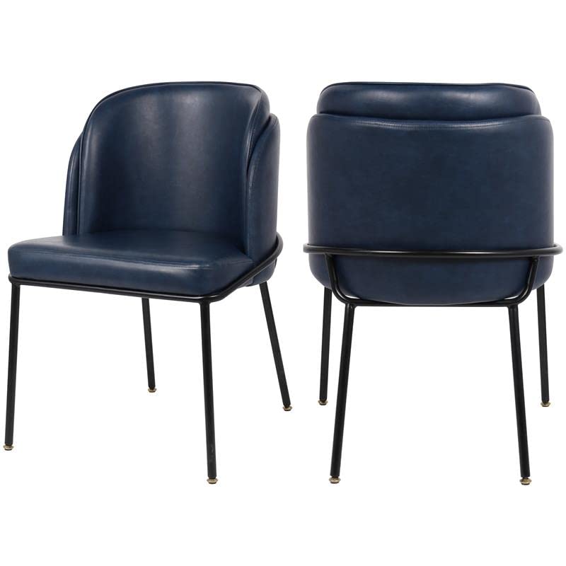 Meridian Furniture Jagger Collection Modern | Contemporary Faux Leather Upholstered Dining Chair with Matte Black Iron Legs, Set of 2, 22" W x 23" D x 31" H, Navy