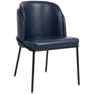 Meridian Furniture Jagger Collection Modern | Contemporary Faux Leather Upholstered Dining Chair with Matte Black Iron Legs, Set of 2, 22" W x 23" D x 31" H, Navy