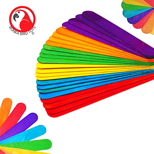 Bonka Bird Toys 3845 Pk100 Big Colored Wooden Chewy Sticks Foot Talon Craft Part Bird Toys Also Ideal for Model, Kids Handicraft, and Creating Craft Projects