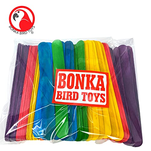 Bonka Bird Toys 3845 Pk100 Big Colored Wooden Chewy Sticks Foot Talon Craft Part Bird Toys Also Ideal for Model, Kids Handicraft, and Creating Craft Projects