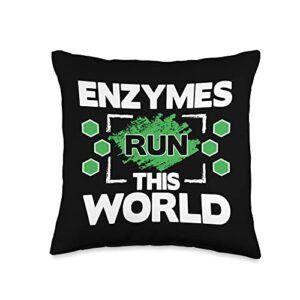 biochemistry and biochemist designs biochemist enzymes run this world biology biochemistry throw pillow, 16x16, multicolor