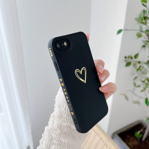 HJWKJUS Compatible with iPhone 6/6S Case for Women Girl,Cute Plated Love Heart with Full Camera Lens Protection Case Soft Silicone TPU Anti-Scratch Protective Cover for iPhone 6/6s-Black