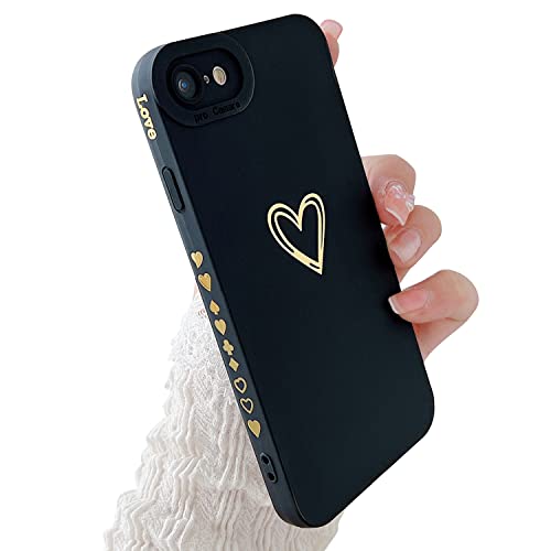 HJWKJUS Compatible with iPhone 6/6S Case for Women Girl,Cute Plated Love Heart with Full Camera Lens Protection Case Soft Silicone TPU Anti-Scratch Protective Cover for iPhone 6/6s-Black