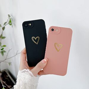 HJWKJUS Compatible with iPhone 6/6S Case for Women Girl,Cute Plated Love Heart with Full Camera Lens Protection Case Soft Silicone TPU Anti-Scratch Protective Cover for iPhone 6/6s-Black