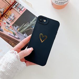 HJWKJUS Compatible with iPhone 6/6S Case for Women Girl,Cute Plated Love Heart with Full Camera Lens Protection Case Soft Silicone TPU Anti-Scratch Protective Cover for iPhone 6/6s-Black