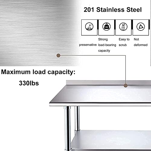 MYOYAY Commercial Stainless Steel Table with Caster Wheels 36"x24" Kitchen Worktables with Backsplashs Prep Food Workbench Under Shelf 330~550lbs Capacity for Restaurant