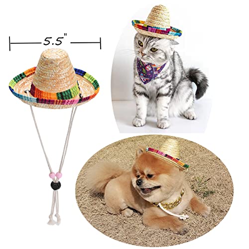 9 Pieces Funny Dog Cat Costume,Puppy Hat,Straw Hat for Cat,Color Changing Glasses for Cat,Dog Scarf,Artificial Gold Necklace for Small Dog and Cat