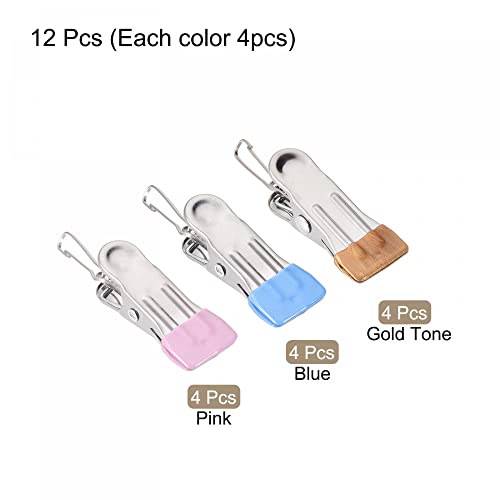 uxcell Laundry Clips with Buckle, Stainless Steel Hanging Hooks for Boot Clothes Pink/Blue/Gold Tone 54mm, 1 Set