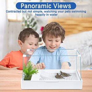 Orlushy Glass Turtle Tank Turtle Aquarium with Water Pump & Filter Cotton, Anti-Escaping Reptile Terrarium, Easy to Clean and Change Water, Multifunctional Areas for Turtles, Crayfish Crab (L)