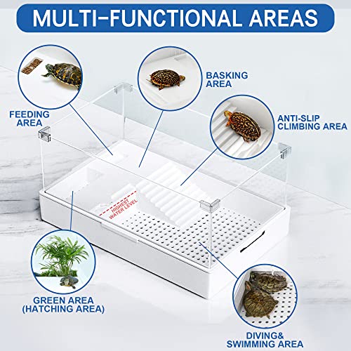 Orlushy Glass Turtle Tank Turtle Aquarium with Water Pump & Filter Cotton, Anti-Escaping Reptile Terrarium, Easy to Clean and Change Water, Multifunctional Areas for Turtles, Crayfish Crab (L)