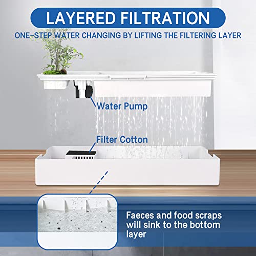 Orlushy Glass Turtle Tank Turtle Aquarium with Water Pump & Filter Cotton, Anti-Escaping Reptile Terrarium, Easy to Clean and Change Water, Multifunctional Areas for Turtles, Crayfish Crab (L)