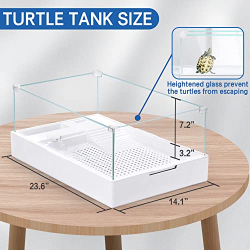 Orlushy Glass Turtle Tank Turtle Aquarium with Water Pump & Filter Cotton, Anti-Escaping Reptile Terrarium, Easy to Clean and Change Water, Multifunctional Areas for Turtles, Crayfish Crab (L)