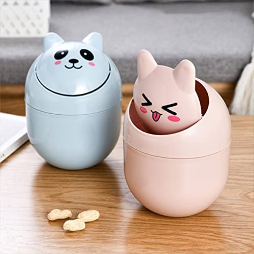 RUITASA Mini dustbin and Desktop Desktop Coffee Table for Kitchen Trash Recycling Bins Lovely Small Paper Basket Plastic Trash can Shake Cover The Bucket(Pink)