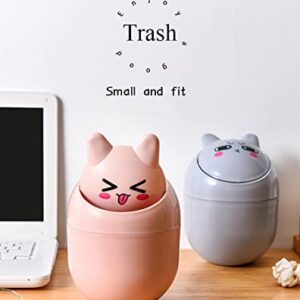 RUITASA Mini dustbin and Desktop Desktop Coffee Table for Kitchen Trash Recycling Bins Lovely Small Paper Basket Plastic Trash can Shake Cover The Bucket(Pink)