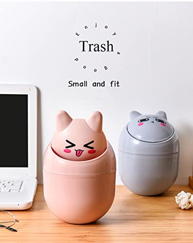 RUITASA Mini dustbin and Desktop Desktop Coffee Table for Kitchen Trash Recycling Bins Lovely Small Paper Basket Plastic Trash can Shake Cover The Bucket(Pink)