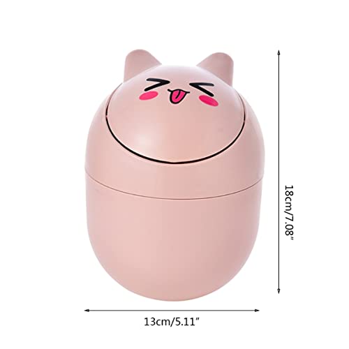 RUITASA Mini dustbin and Desktop Desktop Coffee Table for Kitchen Trash Recycling Bins Lovely Small Paper Basket Plastic Trash can Shake Cover The Bucket(Pink)