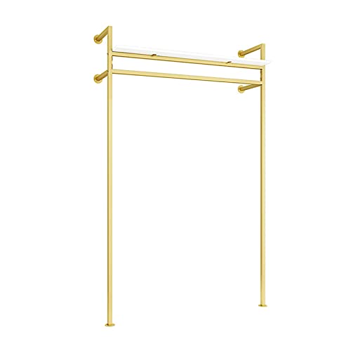 FURVOKIA Creative Wall Mounted 1 Tier Clothes Display Rack,Clothing Retail Store Floor-Standing Garment Rack,Organization Clothing Metal Hanging Rod,Storage Shoes Bags Shelf (47.2" L, Gold A)