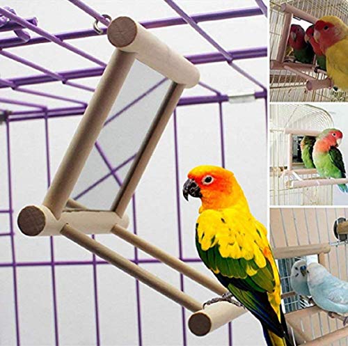 Ruoxian Birds Toy for Cage,Parrot Hanging Swing with Mirror,Natural Wooden Play Toys, Pet Bird Cage Accessories with Metal Hook