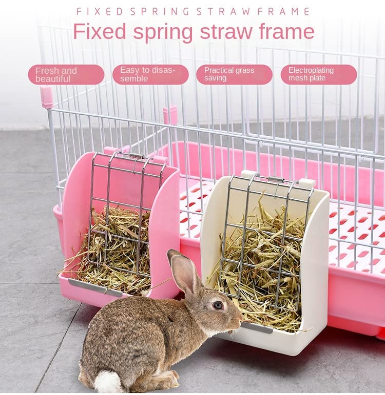 Yrvanity Rabbit Hay Feeder Guinea Pig Chinchillas Less Wasted and Mess Hay Rack Plastic Food Bowl for Bunny and Other Small Animals (Beige), Blue,Beige,Pink