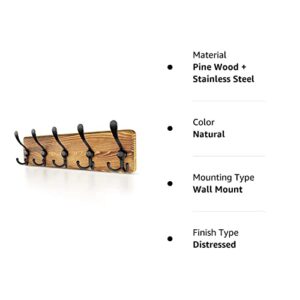 SAYONEYES Wood Coat Rack Wall Mount with 5 Tri Coat Hooks for Hanging – 17 Inch Heavy Duty Premium Solid Pine Wood – Wall Hooks Rack for Bathroom, Bedroom, Entryway (Brown)