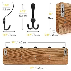 SAYONEYES Wood Coat Rack Wall Mount with 5 Tri Coat Hooks for Hanging – 17 Inch Heavy Duty Premium Solid Pine Wood – Wall Hooks Rack for Bathroom, Bedroom, Entryway (Brown)