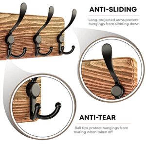 SAYONEYES Wood Coat Rack Wall Mount with 5 Tri Coat Hooks for Hanging – 17 Inch Heavy Duty Premium Solid Pine Wood – Wall Hooks Rack for Bathroom, Bedroom, Entryway (Brown)