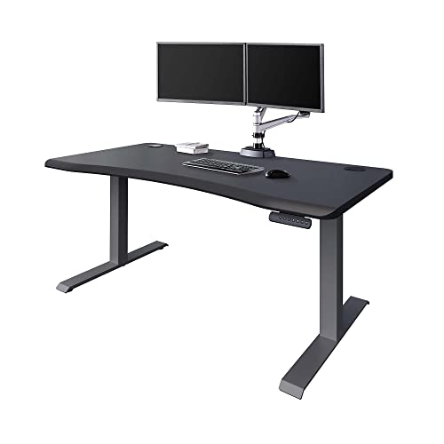 Vari Curve Electric Standing Desk 60" x 30" (VariDesk) - Sit to Stand Desk for Home, Office, Gaming w/Cable Passthroughs - Computer Desk w/ 4 Height Settings, Curved Desktop and Sturdy Legs (Black)