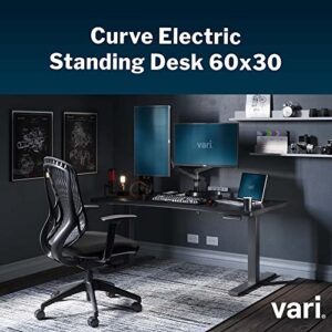 Vari Curve Electric Standing Desk 60" x 30" (VariDesk) - Sit to Stand Desk for Home, Office, Gaming w/Cable Passthroughs - Computer Desk w/ 4 Height Settings, Curved Desktop and Sturdy Legs (Black)