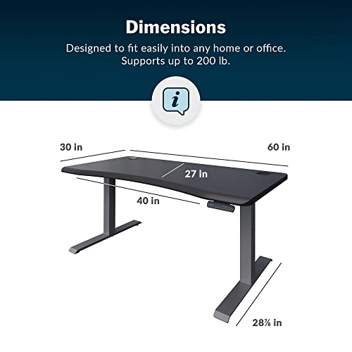 Vari Curve Electric Standing Desk 60" x 30" (VariDesk) - Sit to Stand Desk for Home, Office, Gaming w/Cable Passthroughs - Computer Desk w/ 4 Height Settings, Curved Desktop and Sturdy Legs (Black)