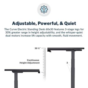 Vari Curve Electric Standing Desk 60" x 30" (VariDesk) - Sit to Stand Desk for Home, Office, Gaming w/Cable Passthroughs - Computer Desk w/ 4 Height Settings, Curved Desktop and Sturdy Legs (Black)