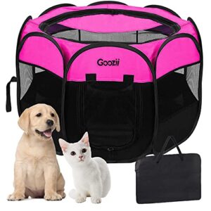 goozii pet cat playpen for indoor cats enclosed, portable foldable dog playpen outdoor tent crate cage with zipper top cover door for kitten puppy outside rv car camper (small size, pink)