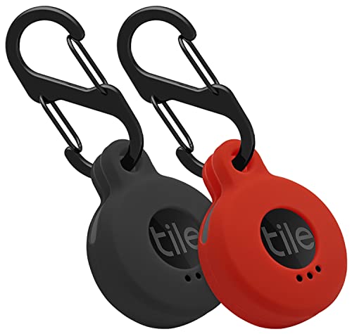 Geiomoo Silicone Cover Compatible with Tile Sticker 2022, Protective Case with Carabiner (2 Pack Red+Black)