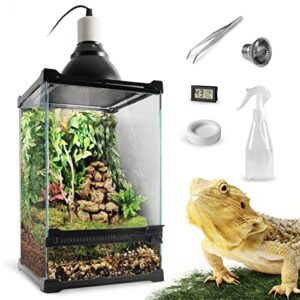 reptile tall glass terrarium, vertical tank starter kit, 8x8x12in mini front open door cage, full view screen habitat ventilation enclosure for small chameleon snake lizard amphibians geckos frogs