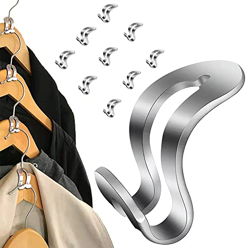 Metal Clothes Hanger Connector Hooks, 10Pcs Durable Hanger Hooks Extender Clips, Space Saving Hangers for Clothes, Cascading Hanger Connection Hooks Space Saver for Closet Organizer and Storage