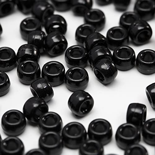 1000 Pcs Acrylic Black Pony Beads 6x9mm Bulk for Arts Craft Bracelet Necklace Jewelry Making Earring Hair Braiding (Black)