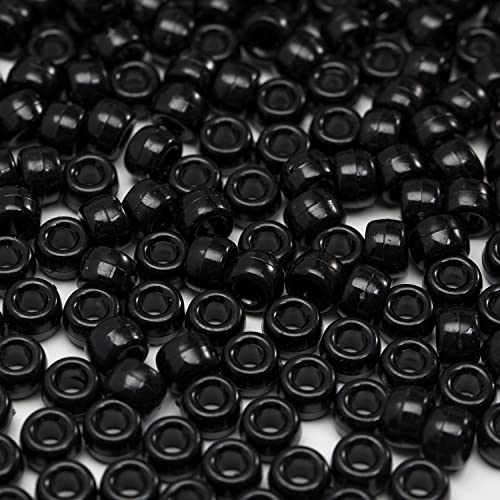 1000 Pcs Acrylic Black Pony Beads 6x9mm Bulk for Arts Craft Bracelet Necklace Jewelry Making Earring Hair Braiding (Black)