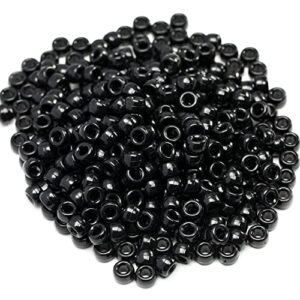 1000 Pcs Acrylic Black Pony Beads 6x9mm Bulk for Arts Craft Bracelet Necklace Jewelry Making Earring Hair Braiding (Black)