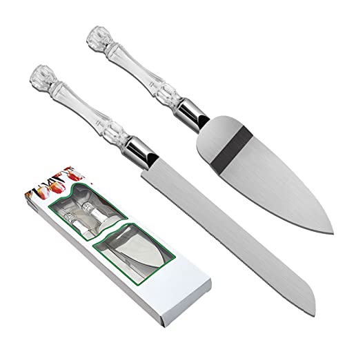 2PCS/Set Wedding Cake Knife and Server Set, Cake Cutting Set for Wedding with Faux Crystal Handles & Premium 410 Stainless Steel Blades for Wedding Cake, Birthdays, Anniversaries, Parties, Holiday