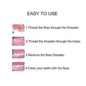 FreshDear Floss Threaders for Braces, Bridges, and Implants, Green 100 Counts and Blue 100 Counts (Pack of 4, Total 200 Counts)